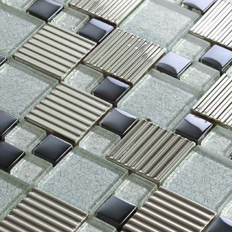 Glass Metal Backsplash Tile Silver Stainless Steel Accent Wall Tiles