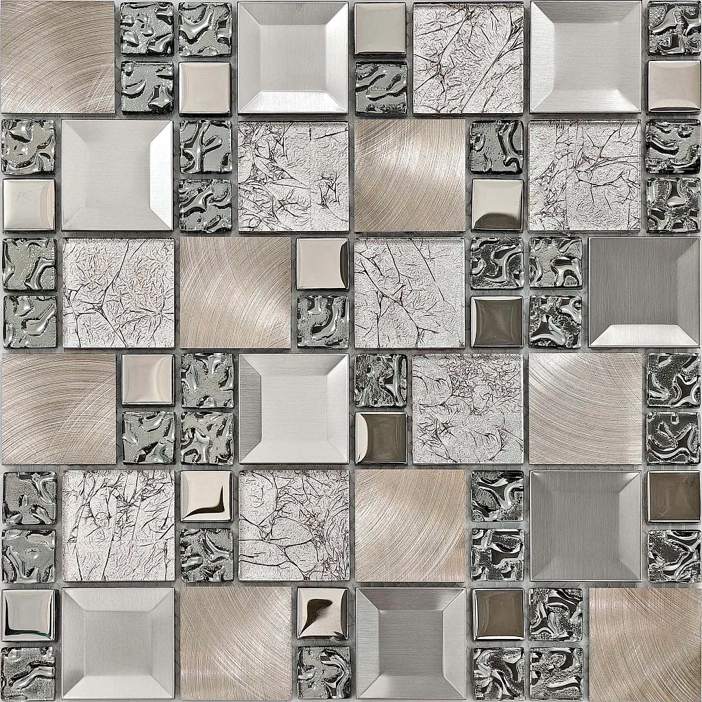 Glass Metal Tile Kitchen Backsplash Brushed Aluminum Mosaic Wall Tiles