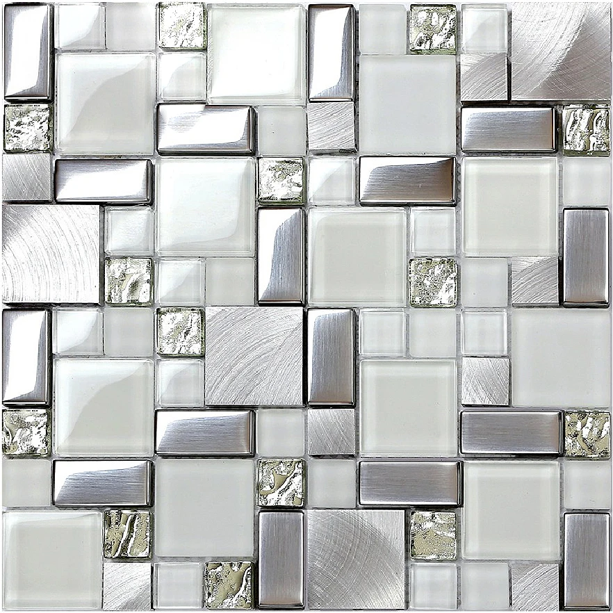 Glass Metal Mosaic Backsplash Tile Brushed Aluminum Accent Tiles